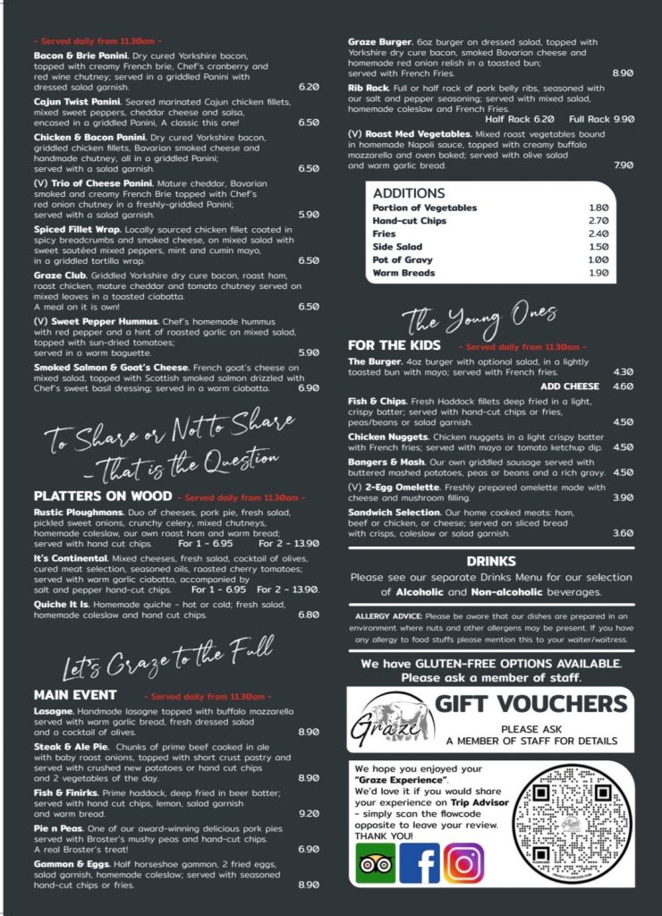 Menu - Graze at Brosters