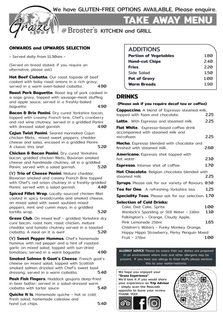 Take Away Menu - Graze at Brosters